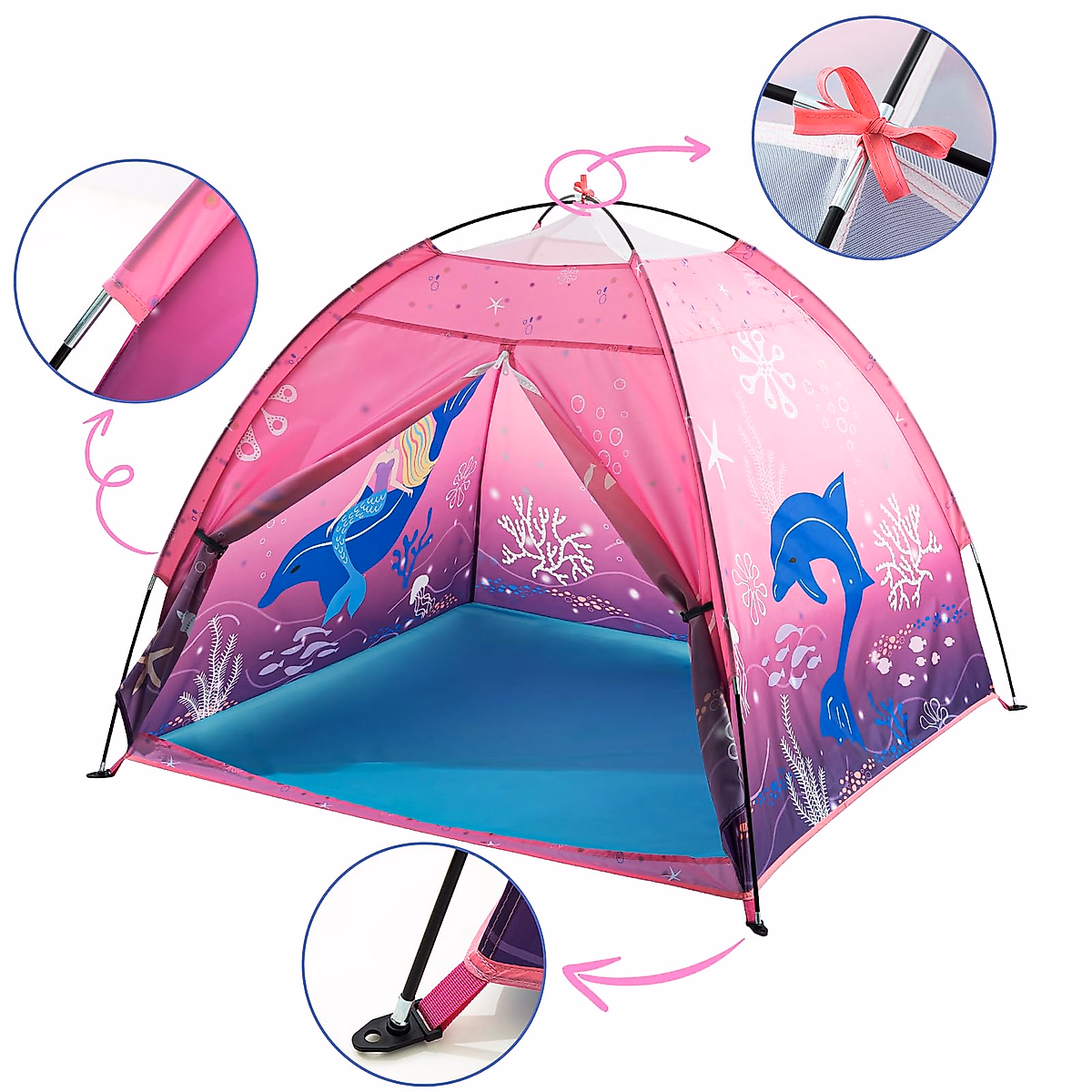 Kids Play Mermaid Tent for Kids, Play Tentes Foldable Pop Up Indoor Outdoor Party Playhouse Tents Toy for Boys Girls-47 * 47 * 41 (Pink)