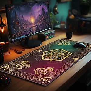 EDGFRTOIO Playmat with Zones for MTG Card Game Playing, Game Mats Tabletop Magic Play Mats 24"x14" Commander Deck Gaming Desk Duel Mat Card Gameplay Mats for Beginner, Five Elements