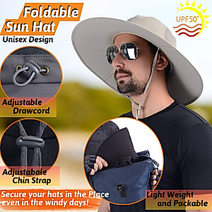 USHAKE Foldable Super Wide Brim Fishing Hat Bucket Safari Hat, UPF 50+ Sun Hat Khaki