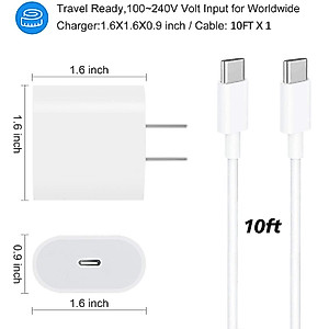 iPad Pro Charger, 20W USB C Charger with 10ft USB C to C Charging Cable for iPad Pro 13/12.9/11 inch, iPad Air 13/11 inch 5/4th Generation, iPad 10, iPad Mini 6