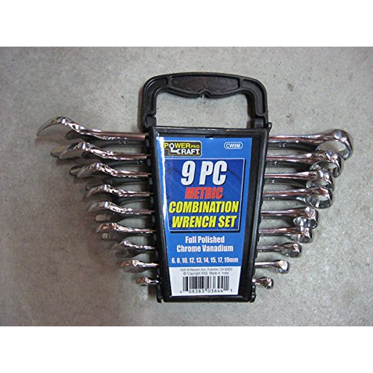 Metric Wrench Set, 9 Chrome Vanadium Combination Open End and Box End Wrenches with Organizer Storage Case