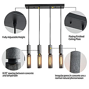 ADCTHOME 4-Light Concrete Linear Pendant Light with a Metal Mesh Shade,Modern Industrial Hanging Cement Pendant Lighting for Kitchen Island Bedroom Living Room Dining Room Light Fixture
