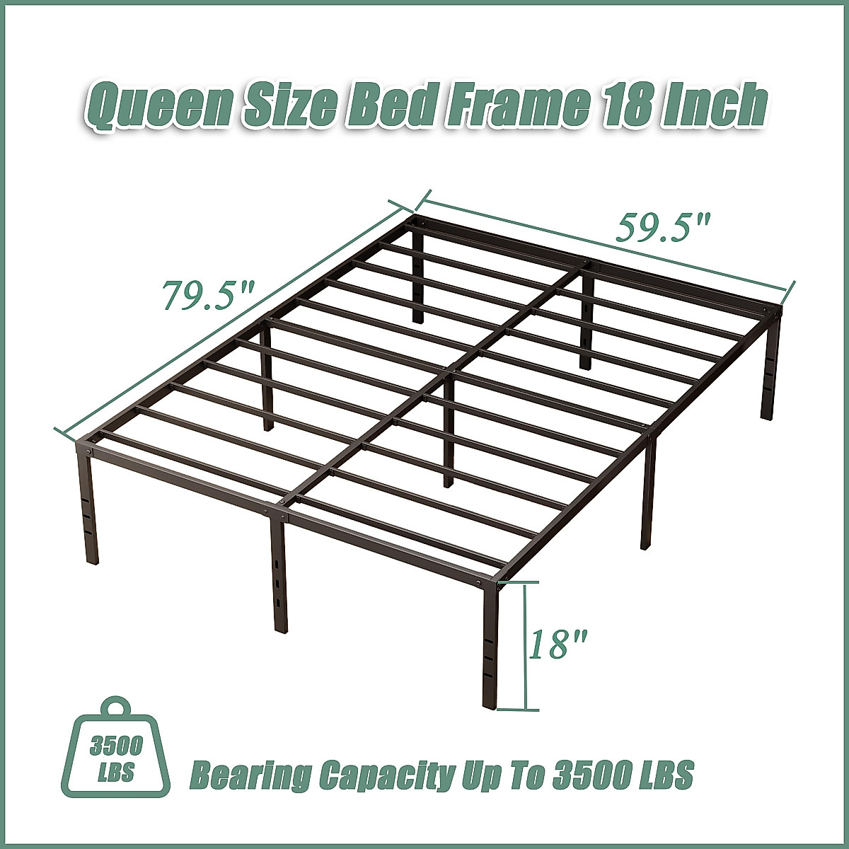 JTPTU Bed Frame Queen Size No Box Spring Needed,18 Inch High Heavy Duty Platform Queen Metal Bed Frame,Steel Slat Support,Noise Free,Easy Assembly Black