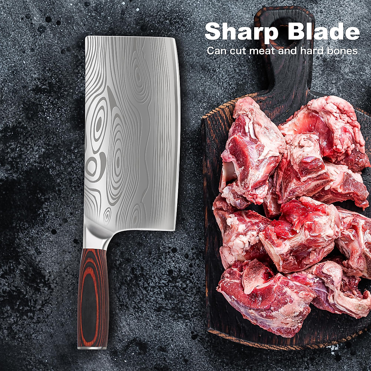 House Meat Cleaver 8 Inch, Chef Knife for Meat Cutting, High Carbon German Stainless Steel with Ergonomic Handle for Home, Kitchen & Restaurant