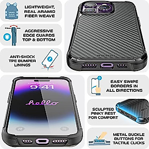 REBEL Phone iPhone 14 Pro Case [Gen-4 Series Aramid Fiber] Strong MagSafe Compatible, Protective Shockproof Corners, Metal Buttons, Upgraded Slim Case for iPhone 14 Pro 6.1 Inch 2022 (Black)