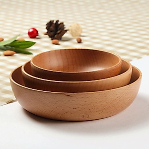 Salad Wooden Bowl, Round Household Beech Wooden Bowl Wooden Bowl for Salad Dipping Sauce Pasta Cereal(M)