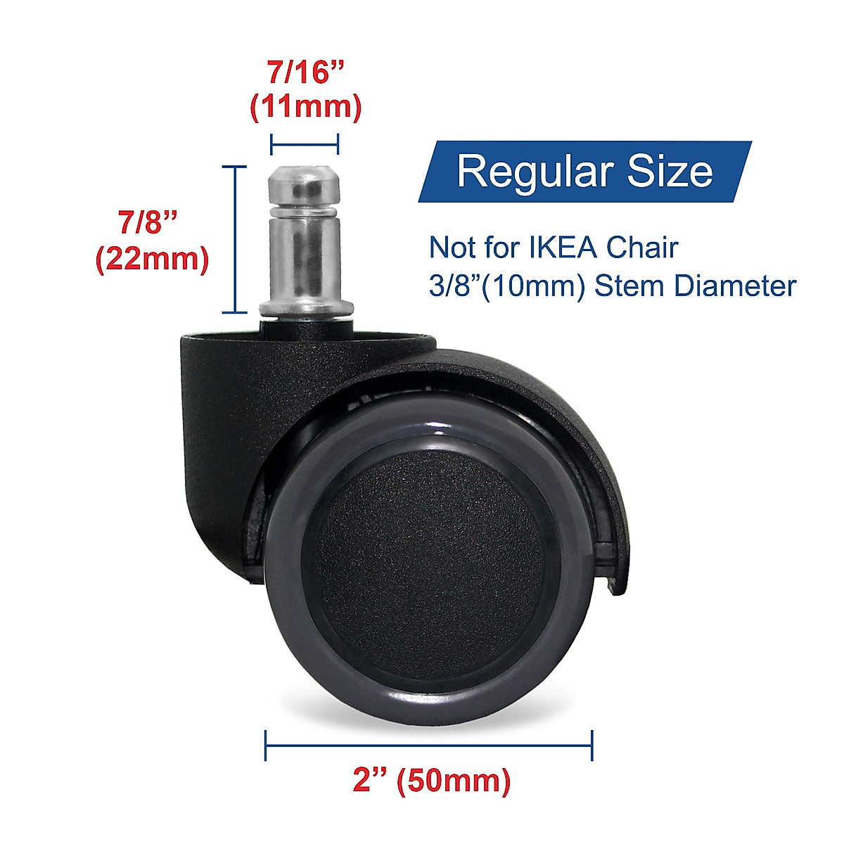 Guildrey Office Chair Caster Wheels, 7/16” (11mm) Stem Diameter, Protecting Floor Rubber, Standard Stem, Easy Install for Replacement, Set of 5