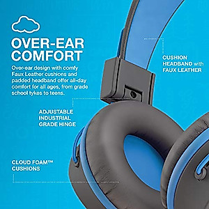 JLab JBuddies Studio On-Ear Kids Wired Headphones | Toddler Headphones | Kid Safe | Studio Volume Safe | Volume Limiter | Folding | Adjustable | Noise Isolation | with Mic (Graphite/Blue)