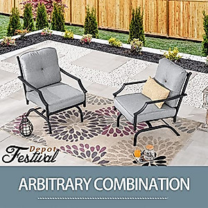 Festival Depot Patio Dining Chair Set of 2 Metal Armchairs with Thick Cushions Outdoor Furniture for Bistro Garden (Grey)