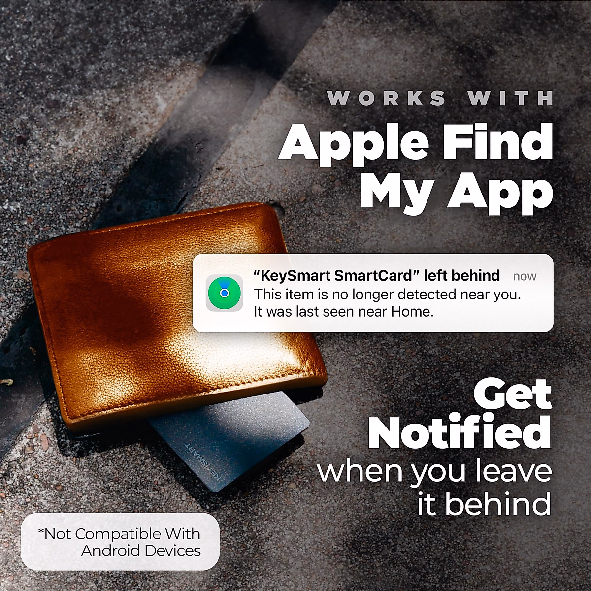 KeySmart SmartCard Wallet Tracker Card, Compatible with Apple Find My App, Rechargeable Thin GPS Item Finder for Luggage Tag, Passport, Smart Bluetooth Tracking with Key Chain Hole Black 1 Pack