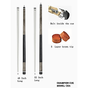 2022 New Champion Sport Co 42 inch, 48 inch or 52 inch Billiards Cue Stick Junior Size Cues (52 Inch Long 20oz, Gray)