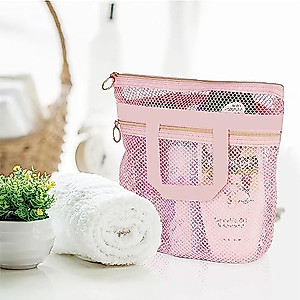 2 PCS Mesh Quick Dry Shower Caddy Bag, 10.2x9.9''Portable Shower Hanging Toiletry With Zipper, Shower Tote Bag For College Dorm Essentials, Shower Caddy Dorm For Travel Camp Gym Swim (Pink)