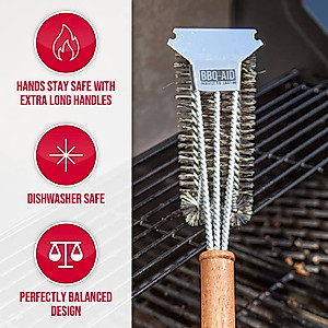 BBQ-AID All Angles BBQ Grill Brush for Outdoor Grill – Cleans All Angles, Large Wooden Handle, and Stainless Steel Bristles - BBQ Brush for Grill Cleaning – Grill Cleaner Brush Safe for BBQ and Grill