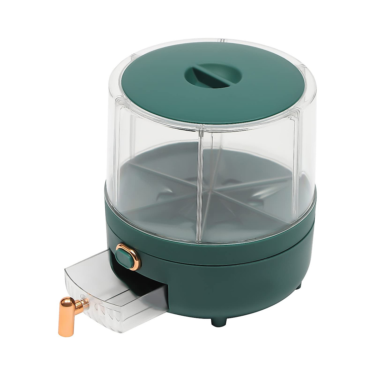 BANLICALI 6 Grid Rice Dispenser, 360° Rotating Dry Rice Dispenser PET PP Kitchen Grain Storage Container with Anti-slip Pads for Store Rice and Beans Green+Clear (Medium)