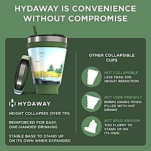 HYDAWAY Collapsible Tumbler with Lid and Straw - 16 oz I Portable, Insulated Silicone Travel Mug, Hot & Cold Foldable Cup for Coffee, Tea, Camping & Backpacking, Spill Proof Lid & Steel Rim