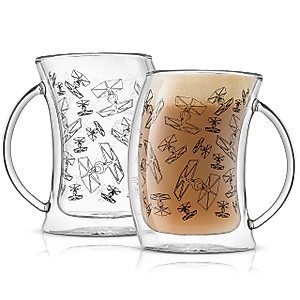 JoyJolt TIE Fighter Insulated Coffee Mug with Handle (10oz). 2 Star Wars Mug Coffee Cups. Espresso Cups, Tea Cup or Hot Chocolate Glass Cups. Borosilicate Glass Mug, Double Wall Glass Coffee Mugs Set
