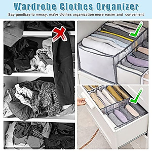 SelfTek 4 Pcs Wardrobe Clothes Organizer, Foldable Drawer Organizers for Clothing, 7 Grids Clothes Compartment Storage Box for Socks, Skirts, T-shirts, Jeans and underwear Organizers and Storage