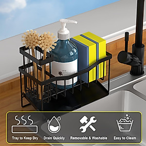 Fssvcd Maifan Sink Caddy Sponge Holder for Kitchen Sink with Brush Holder and Stainless Steel Self Drain Tray, Rustproof Kitchen Sink Organizer for Sponge, Soap Dispenser Storage Kitchen Accessories
