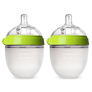 Comotomo Natural Feel Baby Bottle, Anti-Colic Nipple for Newborns, Slow Flow, Green, 5 Ounce, 2 Count
