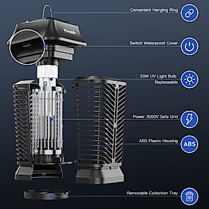 Bug Zapper Outdoor, Electric Mosquito Zapper Indoor, 20W/4200V, IPX4 Waterproof, Fly Zapper, Fly Traps, Plug-in Mosquito z Lamp for Home, Patio, Garden, Camp (Black)