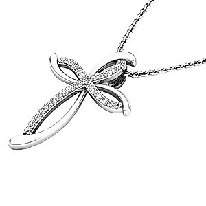 Dazzlingrock Collection 0.25 Carat (Ctw) Sterling Silver Round Diamond Women Cross Pendant with 18 inch Silver Chain
