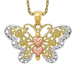 IceCarats 14K Two Tone Gold White Butterfly Wings Necklace Charm Pendant Only