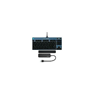 Logitech G PRO Mechanical GX Brown Tactile Switch Gaming Keyboard (League of Legends Edition) Bundle with Palm Rest and 4-Port USB 3.0 Hub (3 Items)