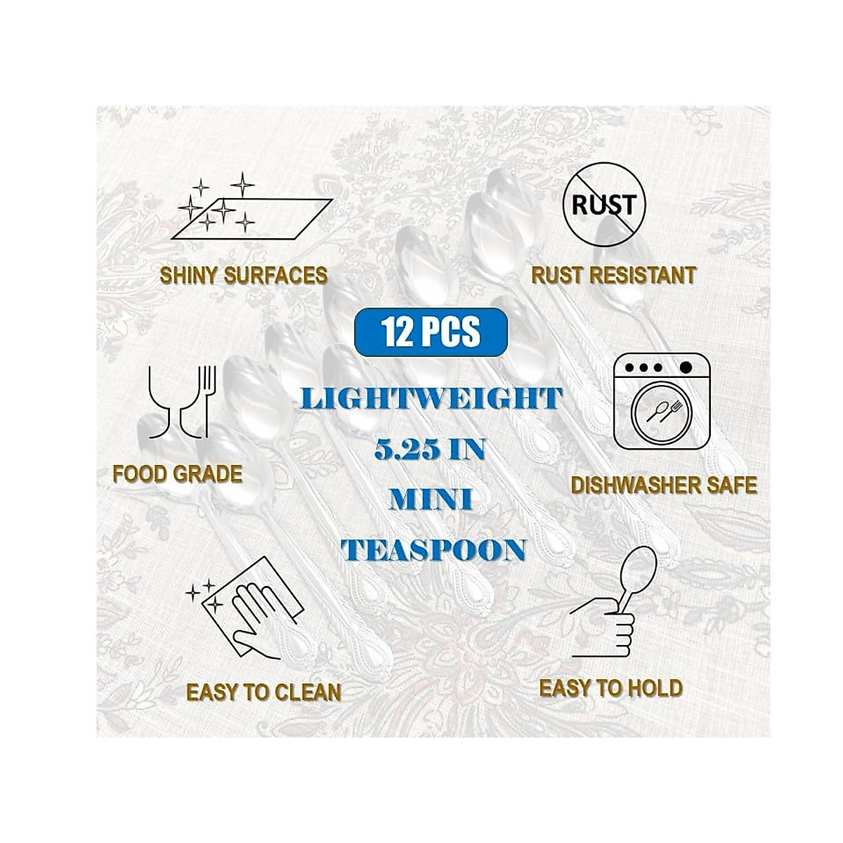 Teaspoon mini 12 Pieces Stainless Steel Demitasse Espresso Spoon Mirror Polished Dishwasher Safe Rust and Heat Resistant (12)