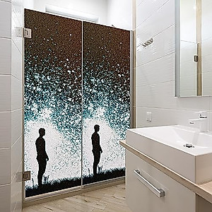 IOACIY Privacy Window Film Frosted Glass Sticker for Home Office Static Anti-UV Window Paper Decorative Window Covering for Bathroom (Universe Outer Space Starry Sky Red Blue-89, 17.7" x 23.6")