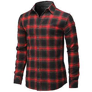 H2H Mens Casual Slim Fit Check Patterned Shirts Long Sleeve REDBLACK US S/ASIA M (CMTSTL144)