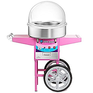 Olde Midway Commercial Quality Cotton Candy Machine Cart with Bubble Shield, SPIN 2000 Electric Candy Floss Maker