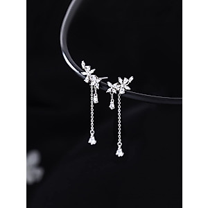 Reffeer 925 Sterling Silver Leaves Wrap Earrings Crawler for Women Dainty Flowers Threader Tassel Chain Jackets Earrings (A-Silver)
