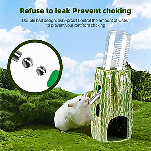CheeFun Ceramic Hamster Water Bottle: 80ML Adjustable Cactus Water Stand Holder - No Drip Rat Water Bottle for Dwarf Hamster Mice Gerbil Guinea Pig (Light Green)