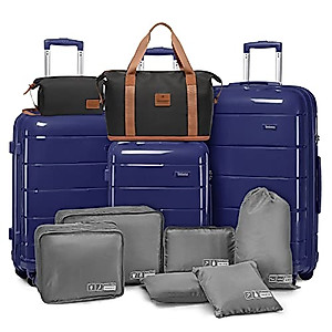 Joyway Luggage Sets,3 Piece Suitcase Set Carry On Luggage with Spinner Wheels,Hardside PP Durable Luggage with TSA Lock(Blue, 11 piece set)…