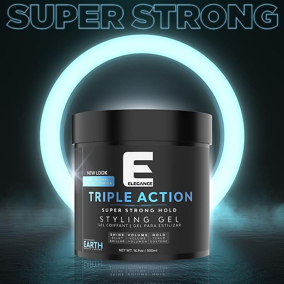 E Elegance Earth Fragrance Triple Action Hair Gel for Men And Women - Super Strong Hold, Extreme Volume, And Long Lasting Shine - Flake Free And Refreshing Fragrance - All Hair Types, 16.9 oz
