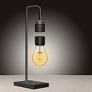 MODIRNATION Unique Modern Levitating Lamp with Floating Light Bulb and Built-in Qi Wireless Charger, Simplistic and Innovative Design, Warm Decorative Night Light (Black)
