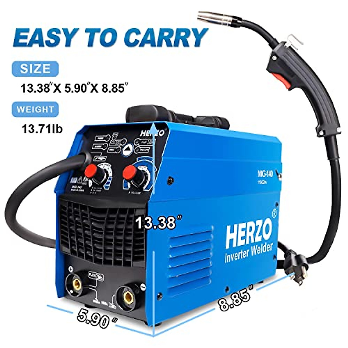 HERZO 140 A MIG Welder.Flux Core Welder 110/220 V Flux MIG/MMA/LIFT TIG 3 in 1 Welding Machine IGBT Inverter Welding Machine