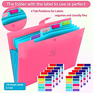 10PCS Expanding File Folders,A4 Letter Size Accordion Document Organizer,Plastic 5 Pocket Accordion Folder,Expandable File Folder with Snap Closure,120 Labels in 12 Colors for School Office Supplies