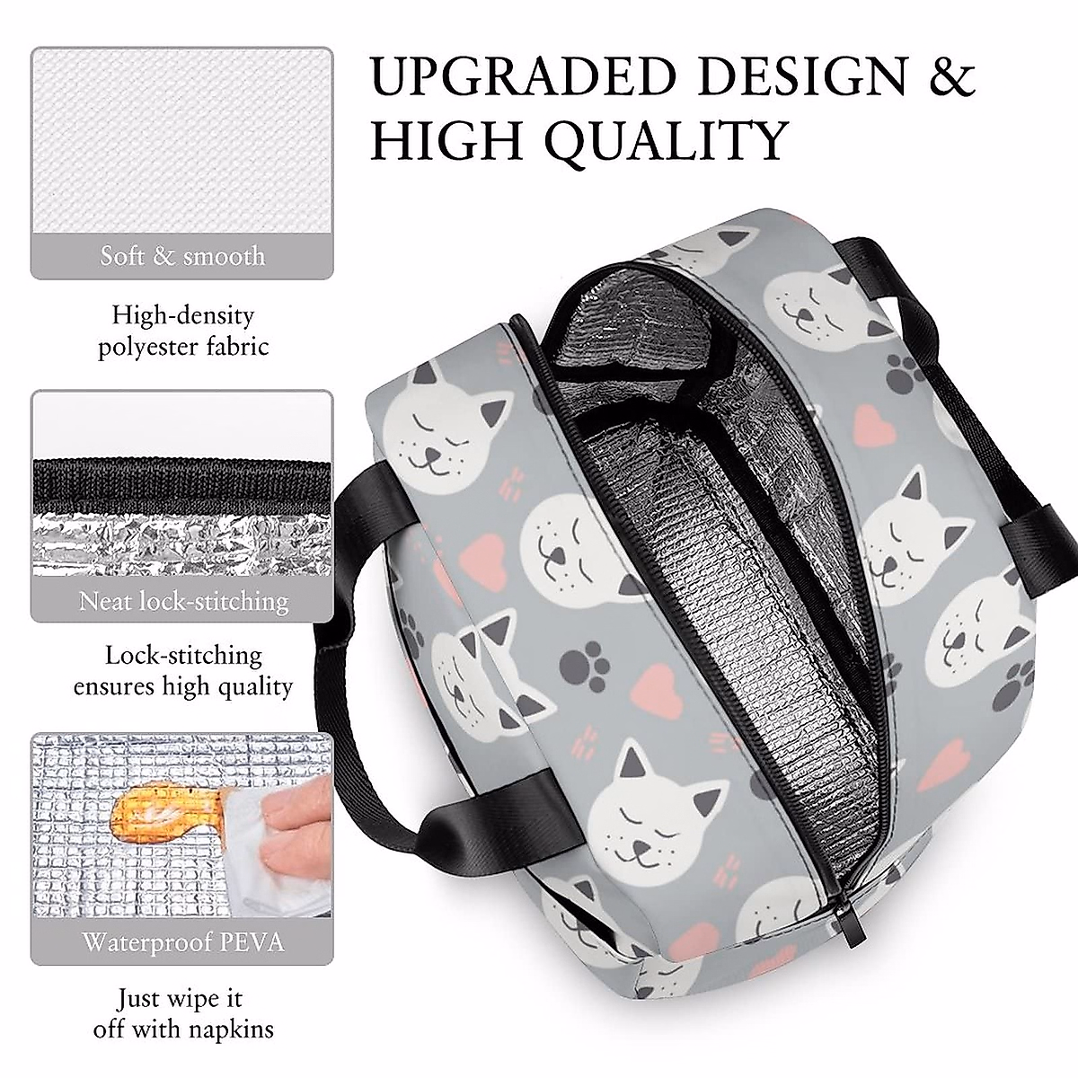 Cat Lunch Bag for Women Men, Insulated Meal Bag, Lunch Tote Bag for Work Outdoor