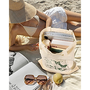 Miss Adola Aesthetic Canvas Tote Bag for Women - Butterfly Verse Reusable Tote Shoulder Bag Cute Funny Casual Sturdy Cloth Cotton Bag for Vacation, Shopping, Grocery, Work, Gym