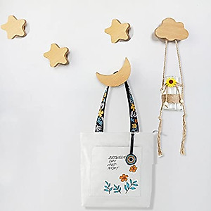 KUMGROT 6pcs Coat Hooks Wall Mounted Wood Wall Hooks Decorative Cute Hooks for Living Room Bedroom Hanging Clothes Hats Towels Purse 2 Moons 2 Stars 2 Cloud