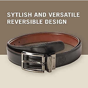 Perry Ellis Men's Portfolio Double Stitched Leather Reversible Belt (Sizes 30-42 Inches), Brown/Black, 34