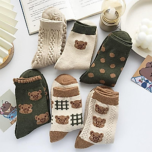 6 Pairs Vintage Socks Y2K Cute Bears Cotton Socks Gyaru Aesthetic Ankle Dress Socks Downtown Girl Preppy Accessories (6 Pairs,One Size)