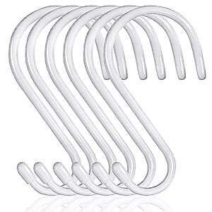 Large White Rubberized Coated S Hooks - 6 Pack Heavy Duty Closet Hooks for Hanging Tools Plants Lights Purses Handbags Coats Jeans Cups Pans and Pots