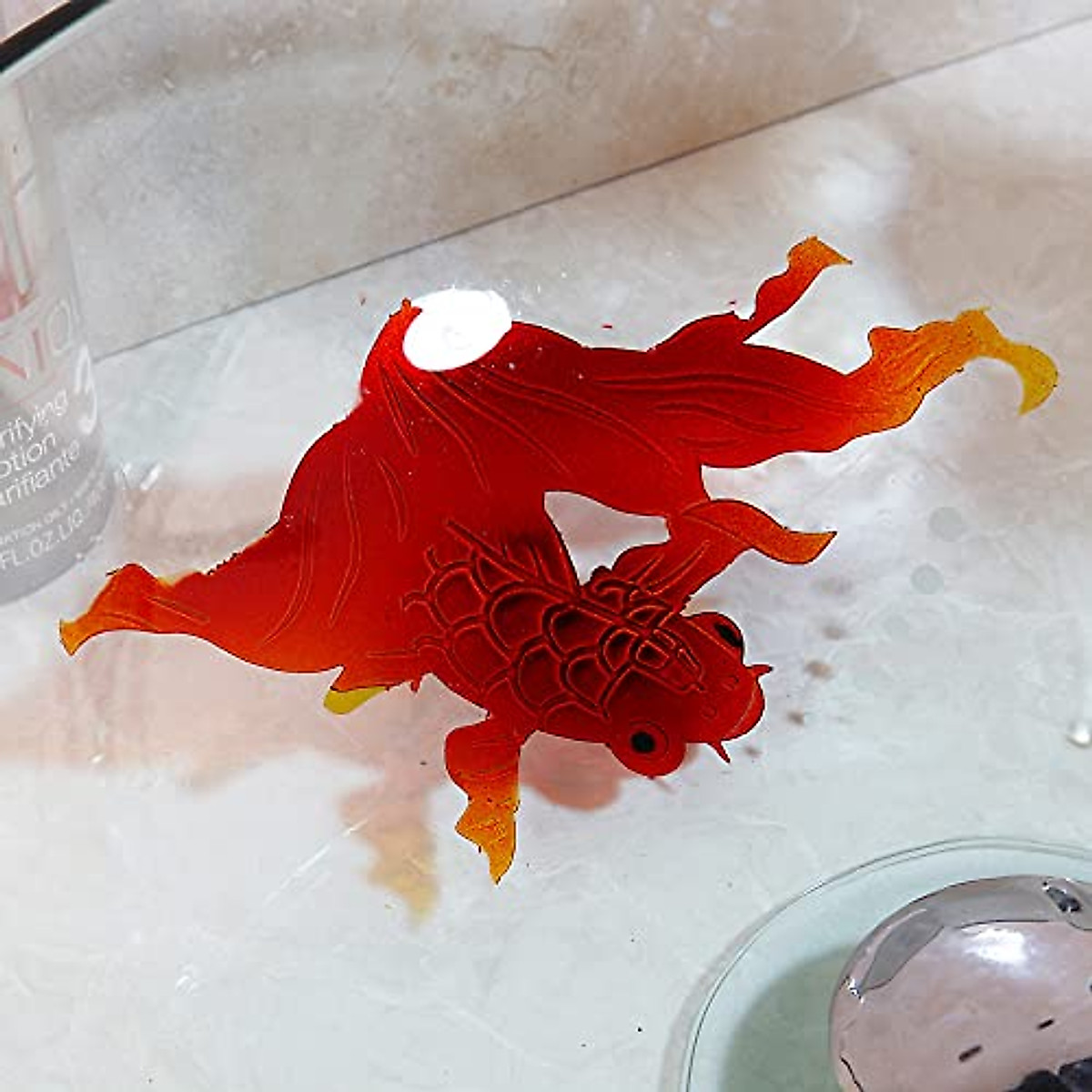 HM HomeMieco Clear Bathroom Sink Hand Painting Gold Fish Glass Vessel Sink Basin with Waterfall Faucet and Drain Combo,Round Glass Bowl Sink Above Counter Clear Bathroom Vessel Sink Set