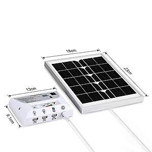 Home Solar Lighting System Mini Kit with Mobile Phone Charging Capability USB Charger for Home- for Camping- for RV 5W 5V (Includes 2 Low Watt Light Bulbs)