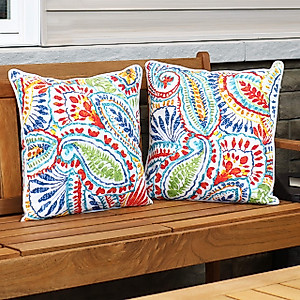 Sunnydaze 16-Inch Square Decorative Outdoor Throw Pillows - Set of 2 - Bold Paisley - for Indoor and Outdoor Use