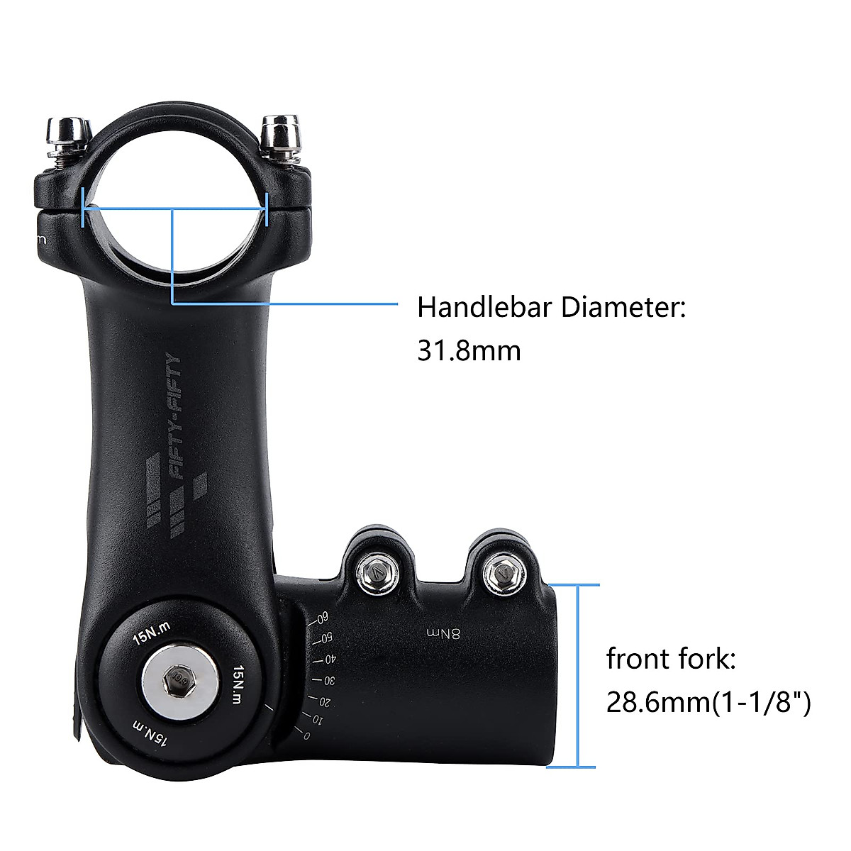 FIFTY-FIFTY Adjustable Bike Stem, 0-60 Degree Mountain Bike Stem, Riser Stem for 1-1/8 Steer Tube 31.8mm Handlebar, Alloy Stem for Most Bicycle, Road Bike, MTB, E-Bike with 2 Hex Keys (Black, 110mm)