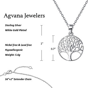 AGVANA Sterling Silver Necklace for Women Family Tree of Life Pendant Necklace Dainty Jewelry Anniversary Birthday Gifts for Women Mom Grandma Wife Daughter Her Yourself, 16"+2"