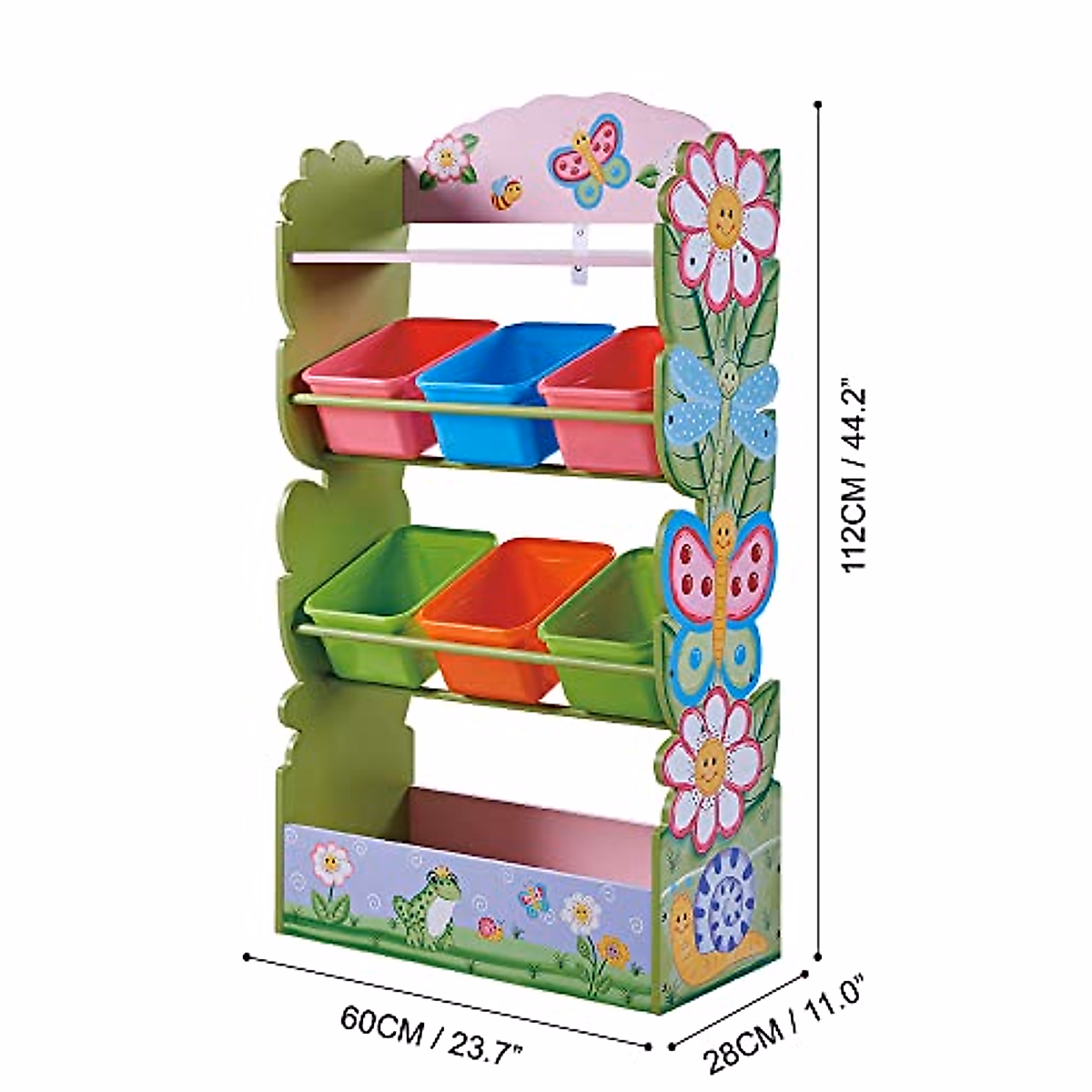 Fantasy Fields - Magic Garden Kids Wooden Furniture, Toy Organizer with 6 Removable Bins and Extra Storage, Combo Shelf, Pink